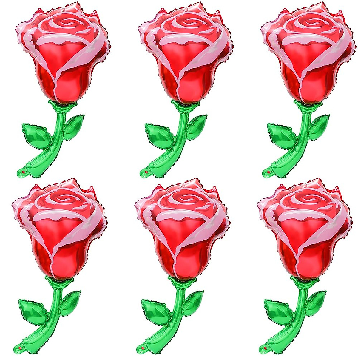 37'' Red Rose Balloons Romantic Decorations Special Night for Valentines Day Anniversary Bridal Wedding Baby Shower Graduation Birthday Party Supplies, 6 Pack Flower Shaped Rose Mylar Foil Balloons
