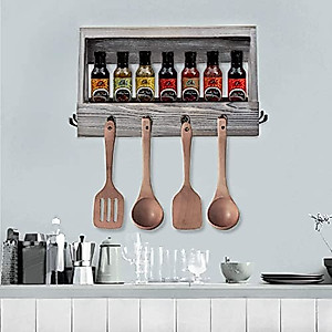 Oyydecor Key Holder for Wall Decorative Mail Organizer, Rustic Wooden Wall Mounted Mail Holder with 6 Key Hooks for Entryroom, Hallway, Kitchen, Office (Rustic White)