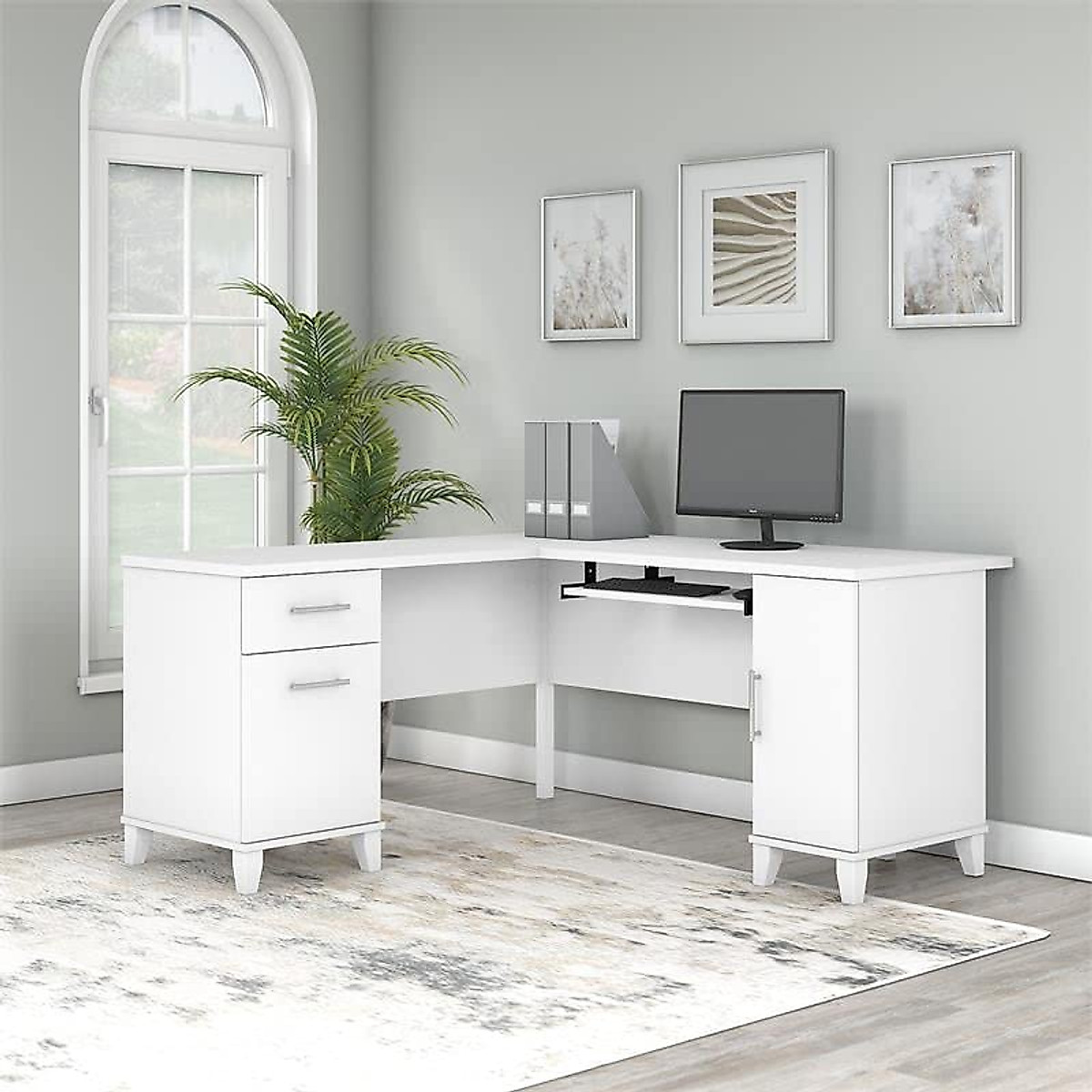 Bush Furniture Somerset 60W L Shaped Desk with Storage in White