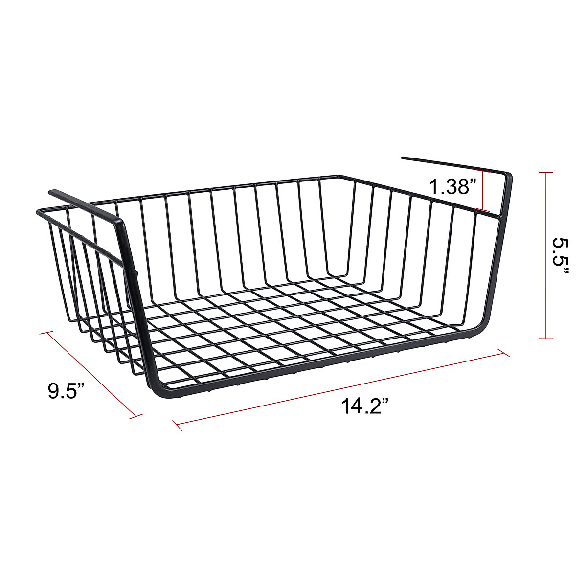 Undershelf Storage Basket Under Shelf Wire Basket Household Metal Under Shelf Hanging Storage Bin Basket Slides Under Shelves for Storage Space Saving for Kitchen Pantry Bookshelf (Medium, 2 PCS)