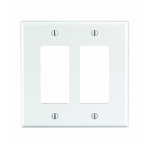 Leviton PJ262-W 2-Gang Decora/GFCI Decora Wallplate, Midway Size, White
