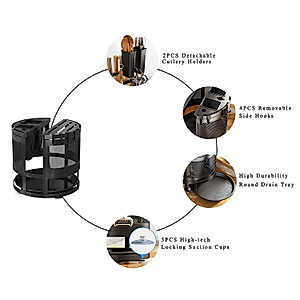 Knife Holder for Kitchen Counter, Rotating Universal Knife Block Without Knives 3 in 1 Multi-function Knife Block Set Flatware Utensil Drying Rack Cutting Board Organizer with Drain Tray and hooks