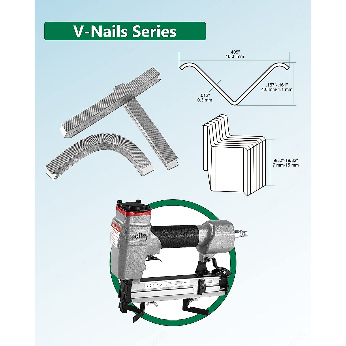 meite Hard Wood Type 10.3mm Diameter V Nails 15mm 19/32-inch Length for Picture Frame Joiner V1015B V-Nailer Joining Gun 4000 PCS