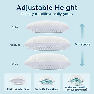 Bedsure Shredded Memory Foam Pillows - Firm Side Sleeper Pillows, Colling Pillows with Rayon Derived from Bamboo Breathable Cover & Adjustable Loft (1, King)