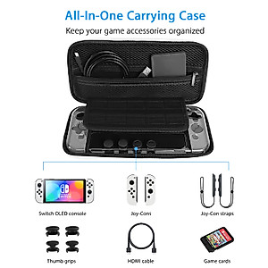 NexiGo Carrying Case and Game Accessories Kit for Nintendo Switch OLED, Game Accessories Bundle with Protective Case, Joystick Cap, Screen Protector (Sunset)