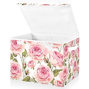 xigua Rose Storage Bin with Lids Larger Collapsible Decorative Cube Storage Bins with Handles Divider for Bedroom Closet Living Room