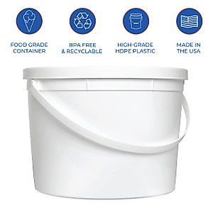 ePackageSupply 1 Gallon Food Grade Freezer Safe Round Plastic Bucket with Lids, Made in USA, BPA Free, Premium HPDE, Ice Cream, Soup, prep containers, 25 Pack