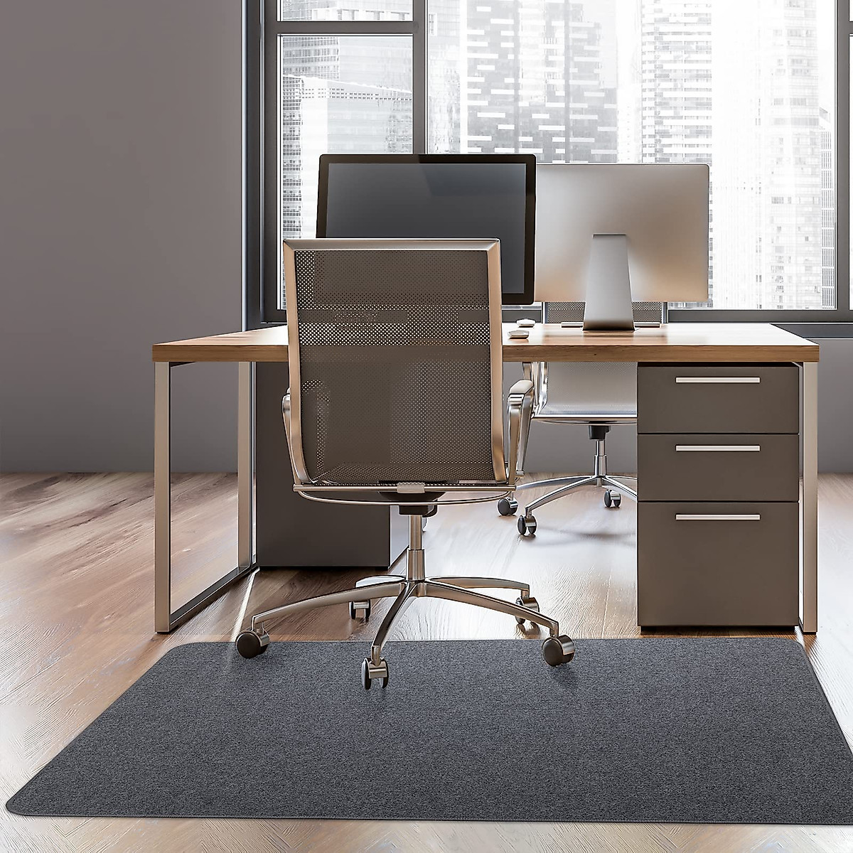CELION Edging Office Chair Mat for Hardwood & Tile Floor, 55"x35" Computer Gaming Rolling Chair Mat, Under Desk Low-Pile Rug, Large Anti-Slip Floor Protector for Home Office (Dark Grey, 55" x 35")