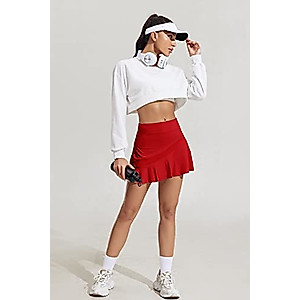 Ekouaer Athletic Skorts for Women Light Active Skirts with Shorts Pleated Stretchy Cheer Skirts,Medium Red