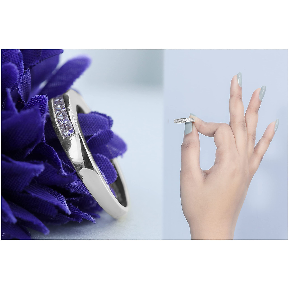 Dazzlingrock Collection 0.75 Carat (ctw) Princess White Diamond Wedding Stackable Band for Women in 14K White Gold, Size 8