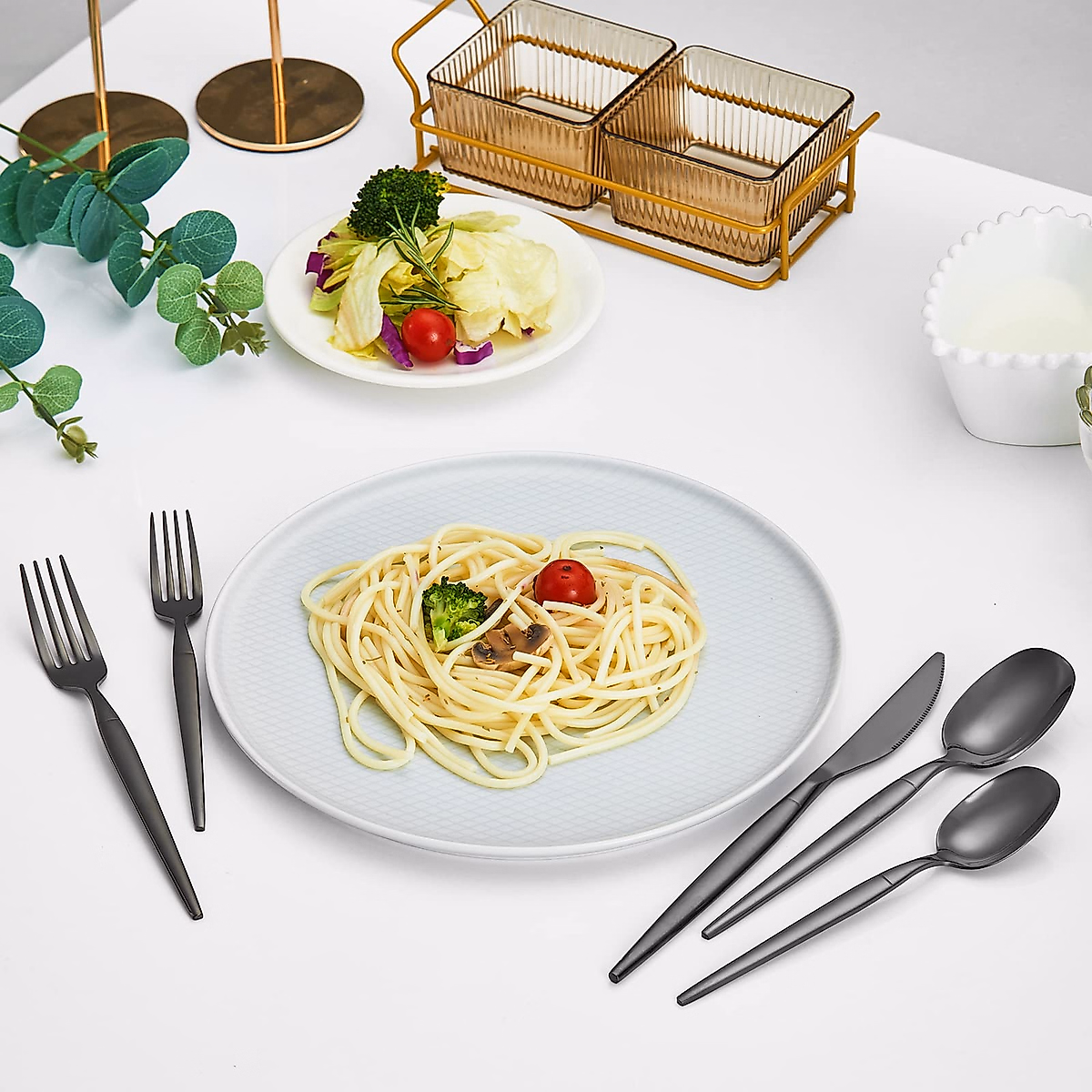 Rygten QU 20-piece Black Silverware Set, Unique Design Stainless Steel Flatware Set, Cutlery Set Spoons And Forks Knives Set, Tableware Set Service For 4, Dishwasher Safe