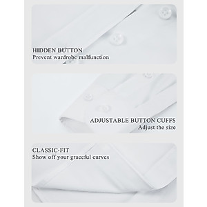 Tapata Women's Classic Button-Down Blouse Formal Work Dress Fitted Shirts Collared Long Sleeve Business Top, White, Large