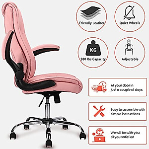 High Back Executive Office Chair, Posture Ergonomic PU Leather Office Chair. Computer Desk Chairs with Padded Flip Adjust Armrests, Adjustable Tilt Lock, Swivel Rolling Chair for Adult Working Study