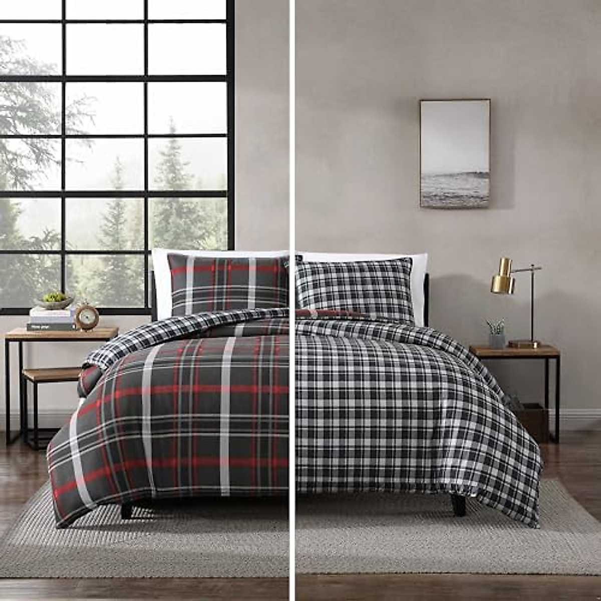 Eddie Bauer - Queen Duvet Cover, Reversible Bedding Set with Matching Shams, Cozy Home Decor (Willow Plaid Grey, Queen)