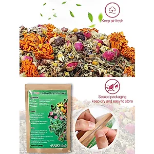 MEWTOGO 7 Oz Guinea Pigs Herb Mix - Natural Flower Herbal Blend in 9 Dried Flowers & Herbs, Hamster Bedding for Bunny Gerbils Small Animals Keep Cage Environment Fresh