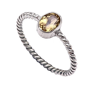 Silver Band Solid 925 Sterling Silver Citrine Gemstone Ring Handmade for Women by Goyal Exports SRG337B (US-9)