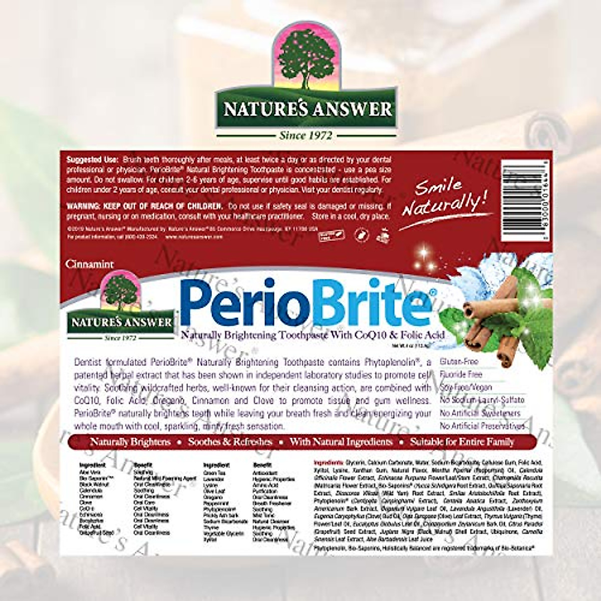 Nature's Answer Periobrite Cinnamint Toothpaste | Soothes & Refreshes | Alcohol-Free, Gluten-Free, Fluoride-Free Soy-Free & Vegetarian | No Artificial Sweeteners or Preservatives 4oz (2 Pack)