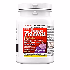 Tylenol Children's Chewables, 160 mg Acetaminophen for Pain & Fever Relief, Grape, 24 ct