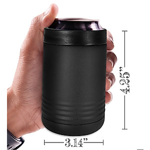 Stainless Steel 12 oz Double Wall Vacuum Insulated Can or Bottle Cooler Keeps Beverage Cold for Hours Beverage Holder Fits 16 oz Cans - Men Women Gift (Black)