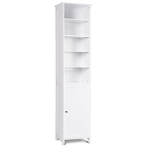 WATERJOY 72'' Tall Cabinet, Standing Tall Storage Cabinet, Wooden White Bathroom Cupboard with Door and 5 Adjustable Shelves, Elegant and Space-Saving
