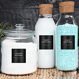 HVSWLY Minimalist Laundry Room Labels，30 Matte Waterproof Labels for Jars Spray Bottles and Detergent Dispensers, Preprinted Laundry Room Organization Labels Set(Black)