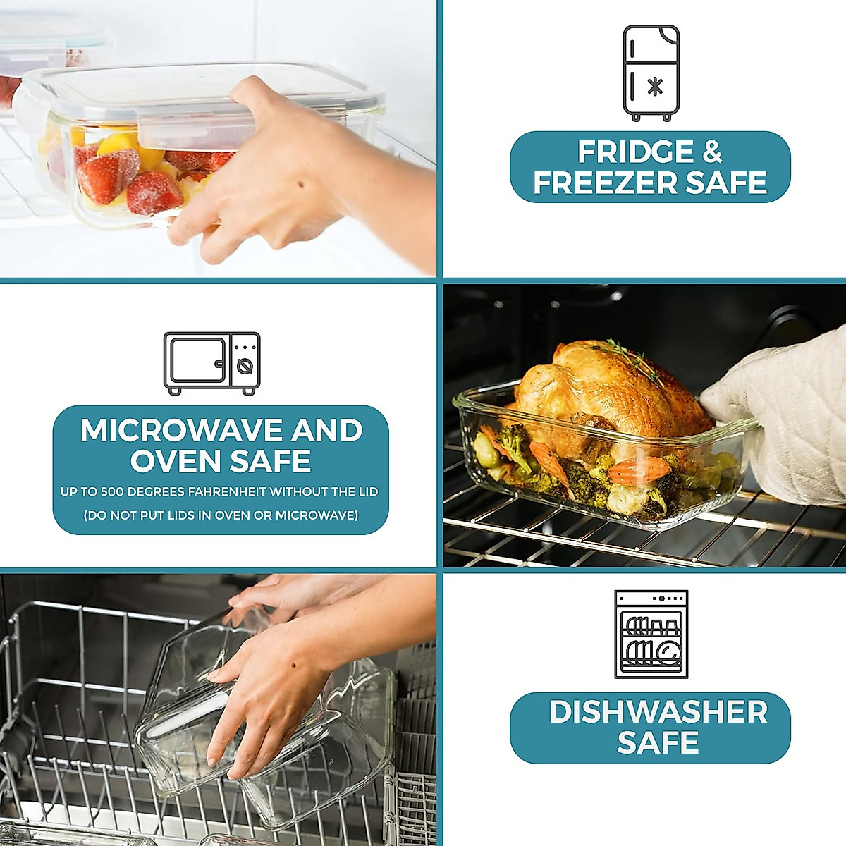 Razab 35 Pc Set Glass Food Storage Containers with Lids - Glass Meal Prep Containers Airtight Glass Bento Boxes BPA-Free 100% Leak Proof (15 lids,15 glass & 5 Plastic Sauce/Dip Containers)