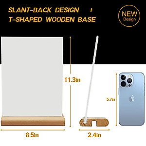 3 Pack Acrylic Sign Holder, L/T Shape Clear Acrylic Frames Wood Base, Table Menu Display Stand for Office, School, Restaurant (8.5 x 11)