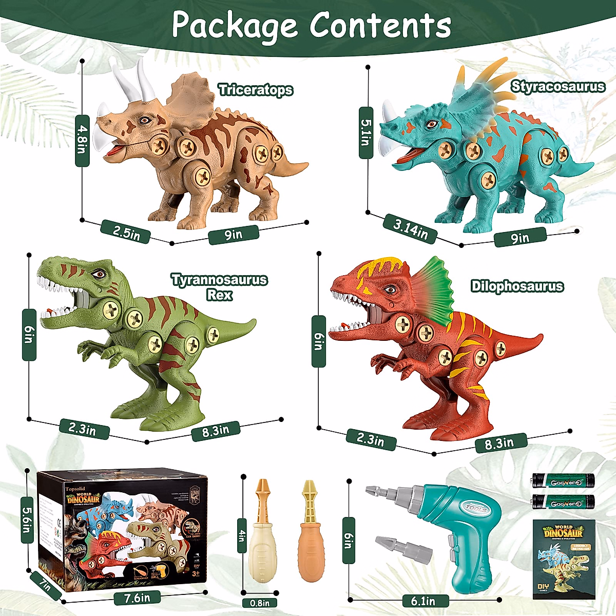Dinosaur Toys for Kids 3-5, Stem Dinosaur Toys, Take Apart Dinosaur Toys for Boys w/Light Sound, Dino Construction Building Educational Learning Sets with Electric Drill, Birthday Easter Xmas Gifts