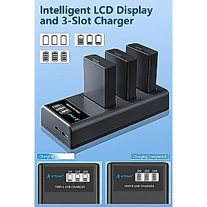 Artman 3-Pack LP-E10 Batteries 1600mAh and 3-Slot LCD Charger Pack for Canon EOS Rebel T7 T6 T5 T3 T100 Kiss X50 Kiss X70 EOS 1100D 1200D 1300D 2000D Digital Cameras