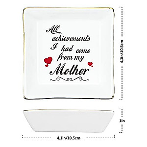 BLOCE Mother Gifts from Daughter- Ceramic Trinket Dish Ring Holder, Jewelry Tray with White Gift Bag, Golden Edged Jewelry Holder Gifts for Mother's Day