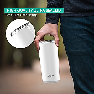 The Clean Hydration Company Insulated Coffee tumbler | Travel coffee mug | Ceramic Lined Tumbler | Iced Coffee Tumbler Cup with Lid | Double Wall Vacuum (White, Tumbler 20oz)