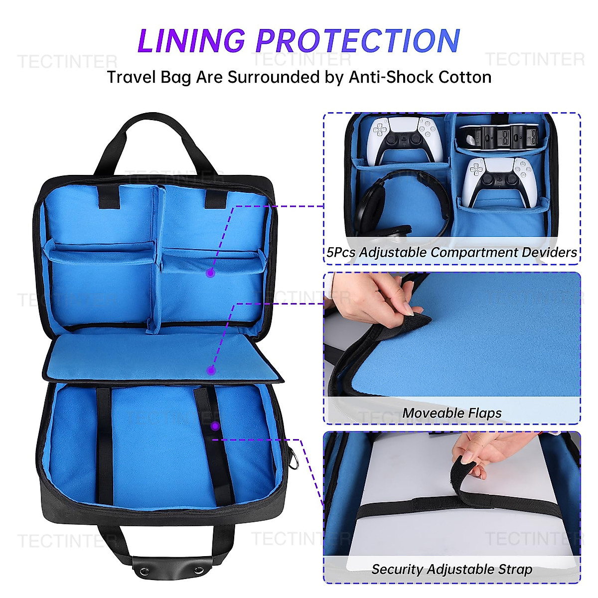 TECTINTER Carrying Case for PS5, Protective Travel Bag for PS 5 Console Controller, Large Capacity Storage Case Compatible with Playstation 5 Games Accessories Disk Digital Edition, Black