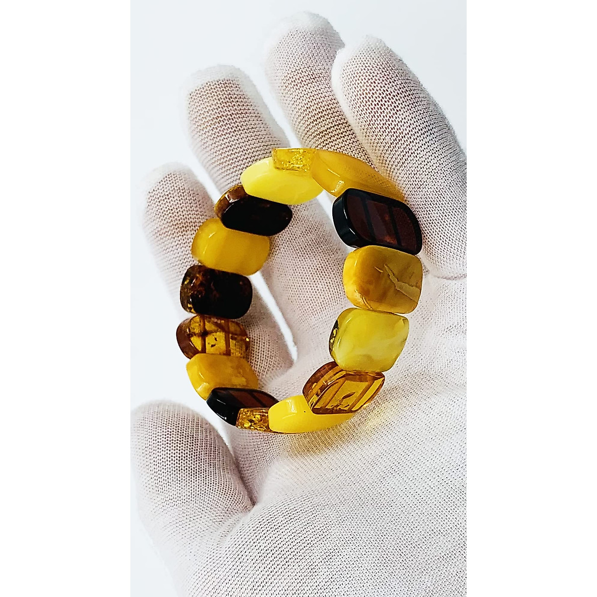 Natural Baltic Amber Stretch Bracelet - Hand Made from Polished/Certified Baltic Amber Beads(Multicolor)