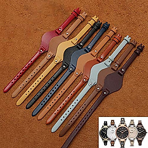 KAMIU Women's 8mm Watch Band Genuine Calf Leather Replacement Straps Watch Strap for Fossil ES3148 ES4119 ES4176 ES3262 ES3077 (Coffee - Golden Buckle)