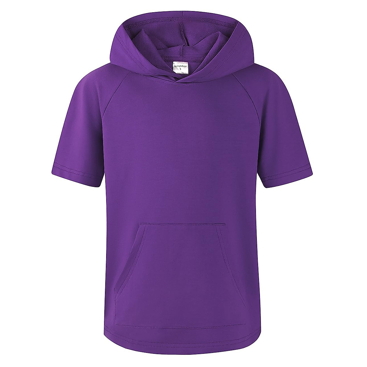 Spring&Gege Boys Light Weight Short Sleeve Hoodie Casual Solid Pullover Hooded T-shirt with Pocket, Purple, 9-10 Years