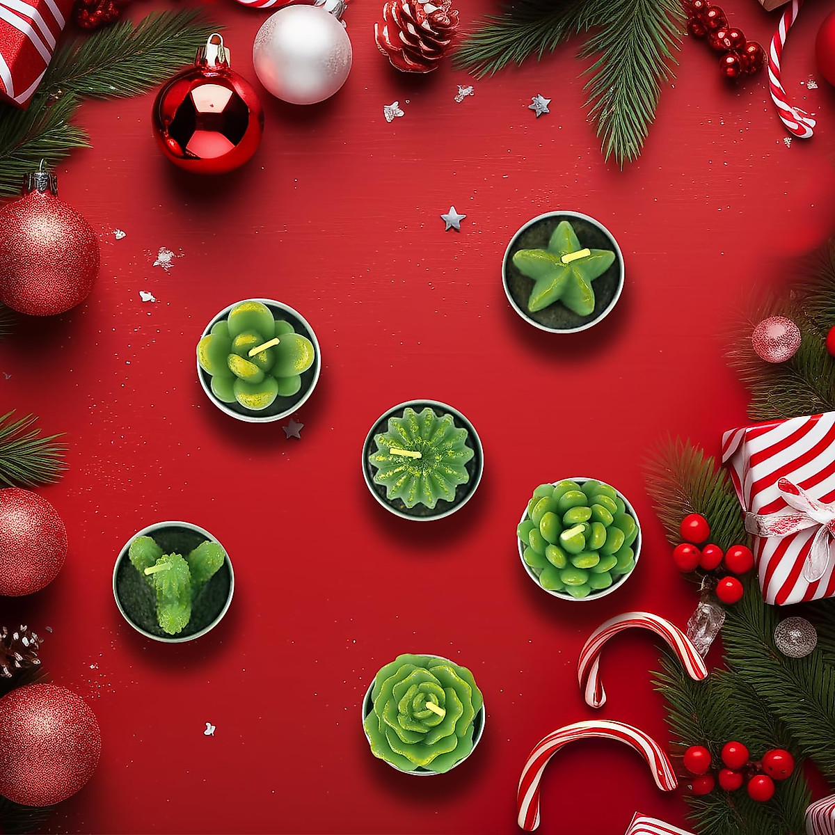 AIXIANG 6 Styles Cactus Tealights Candle Delicate Succulent Tealight Candles for Home Decor New Year Presents, Housewarming Gifts, Housewarming Favors for Guests, Christmas Decorations (6 Pcs)