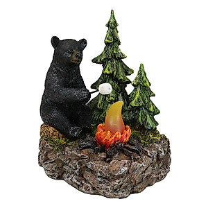 Ebros Whimsical Rustic Forest Black Bear Holding Twig with Marshmallow by Bonfire Campfire LED Night Light Statue Woodland Cabin Lodge Decor Bears Figurine As Decorative Home Accent