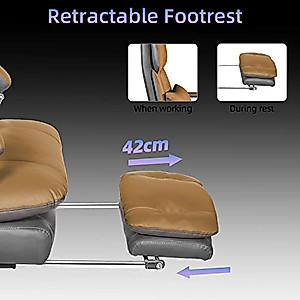 SeekFancy Reclining Office Chair with Footrest O203, Big and Tall Office Chair 500lbs Wide Seat with 170° Backrest, High Back Large Executive Office Chair Lumbar Support，Brown Leather Managerial Chair