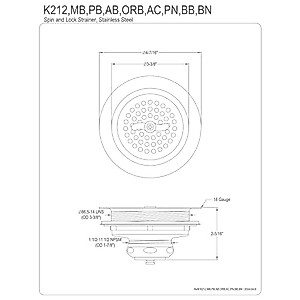 Kingston Brass K212PB Tacoma Kitchen Sink Basket Strainer, Polished Brass