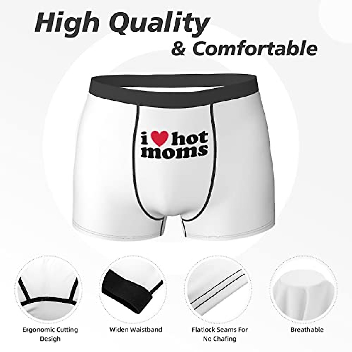 CENTUKE I Love Hot Moms Gag Gifts For Men Boys Boyfriend Gifts Underwear Men's Stretch Elastic Wide Band Boxer Brief Underwear Mens Boxers Black