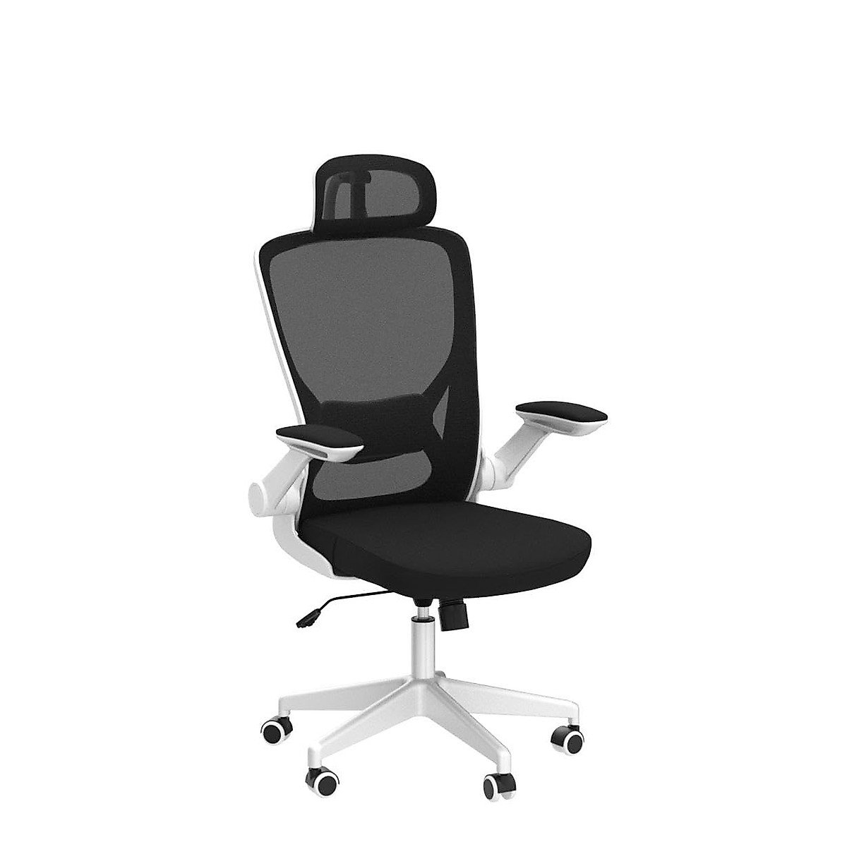 KERDOM Ergonomic Office Chair, Breathable Mesh Desk Chair, Lumbar Support Computer Chair with Headrest and Flip-up Arms, Swivel Task Chair, Adjustable Height Gaming Chair, White