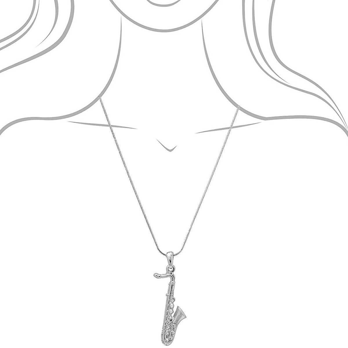 Spinningdaisy Silver Plated Woodwinds Musical Instrument Necklace (Saxophone)