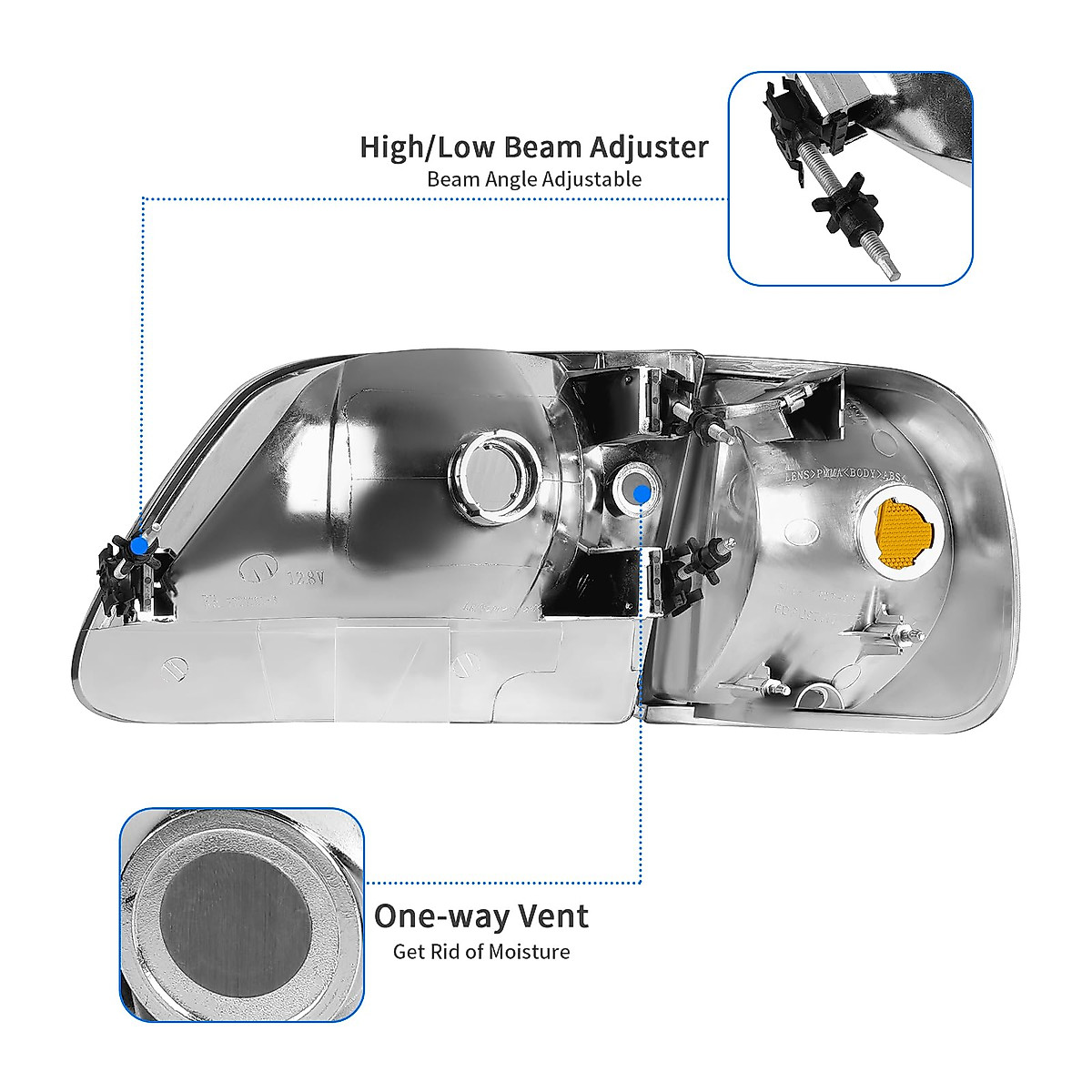 DWVO Headlight Assembly Compatible with 1997-2003 Ford F-150 Pickup/1997-2002 Ford Expedition Headlamp with Corner Light Black Housing Amber Reflector