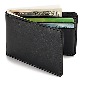 Mens Slim Front Pocket Wallet ID Window Card Case with RFID Blocking - Black