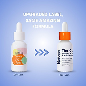 Vitamin C B E, and Ferulic Serum For Face By BioBare | 20% Pure Vitamin C W/Hyaluronic Acid | Helps Keep Skin Young, Moist, Bright & Glowing | Helps With Fine Lines, Wrinkles, Dark Spots | 1Fl Oz