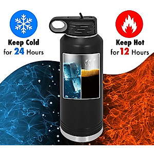 Personalized Water Bottles 32oz with Flip-Top Lid and Straw, Customized Vacuum Insulated Flask, Stainless Steel Sports Double Wall Thermos, Your Logo Name and Text Engraved in USA (Black, 32 oz.)