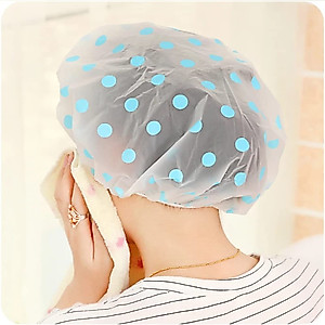 Waterproof Shower Cap,6Pcs Dot Plastic Shower Caps Reusable Elastic Large Shower cap for Women Long Hair