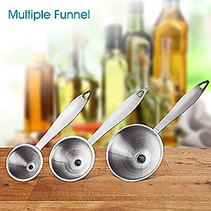 Toncoo 3-in-1 Premium Kitchen Funnel Set, Food Grade Stainless Steel Funnel for Filling Bottles, Small Bottle Funnel, Metal Funnel, Mini Funnel for Essential Oil, Flask, Spices, Liquid, Dry