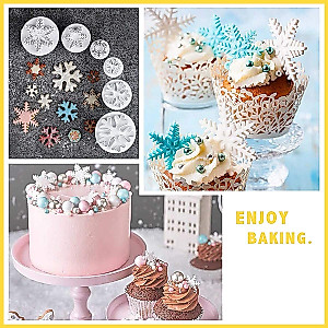 Clever Monster Snowflake Cookie Cutters Set of 6, Plunger Cutter Cake Decorating Supplies Fondant Molds Embossing Tool Snowflake Plunger Cake Cutter