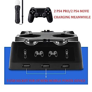 Controller Charger Charging Station Fast Charging Adapter, Multi Functional Charging Station for Sony / Move/ VR Controller with LED Indicator
